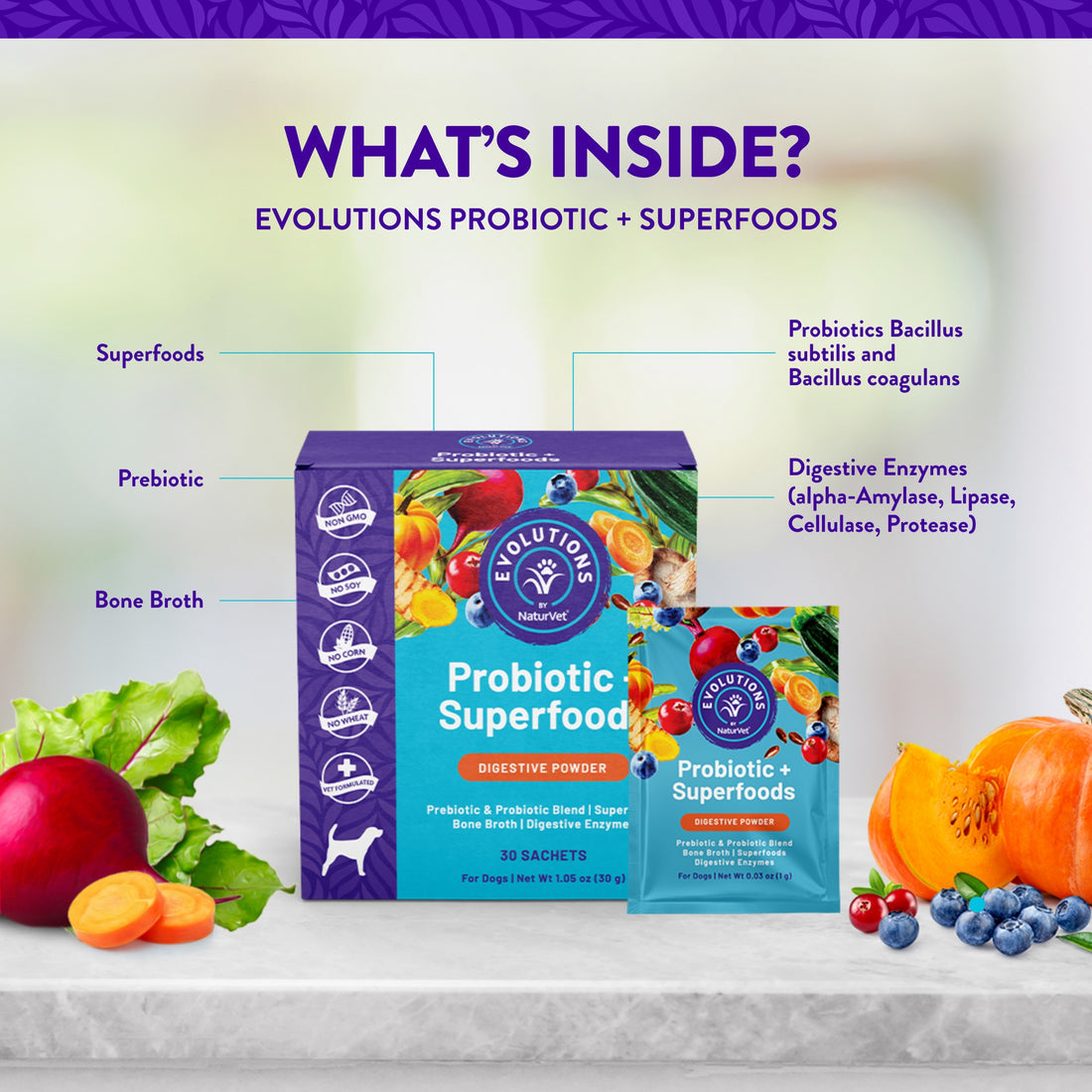 NaturVet Evolutions - Probiotic + Superfoods Sachet (30 Sachets ...