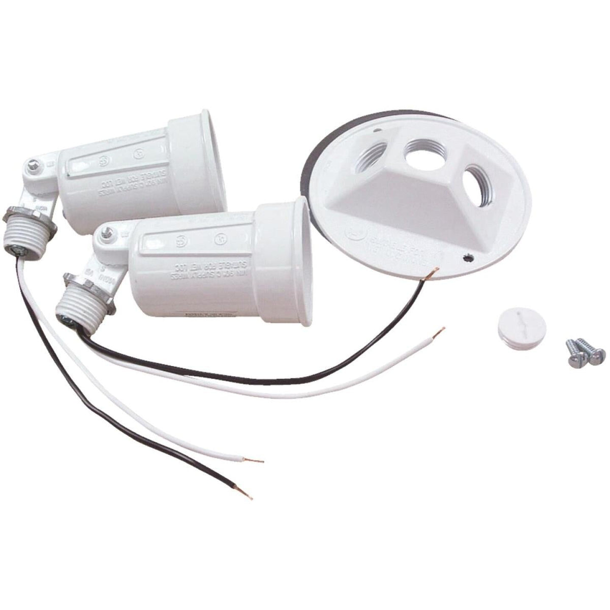 Bell 150W Aluminum Round Double White Weatherproof Outdoor Lampholder ...